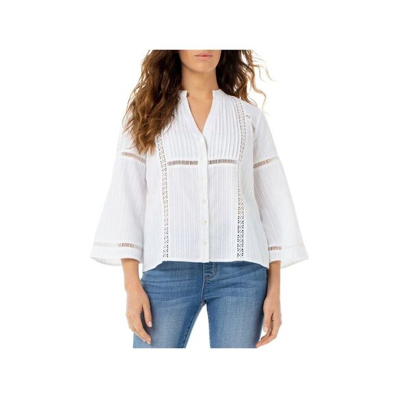 Liverpool | Tops | Liverpool Womens Crochet Inset Button Pin Tuck Bell ...